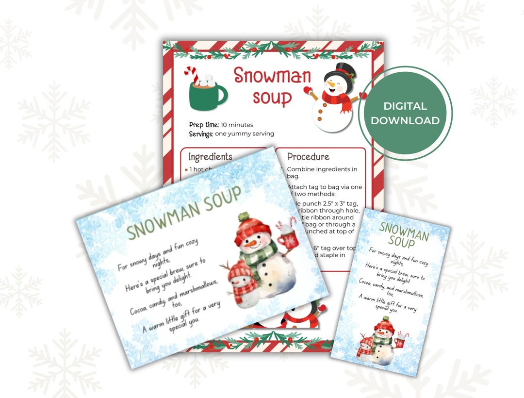 Snowman Soup Tag, Snowman Soup Printable, Hot Cocoa Tag, Christmas ...