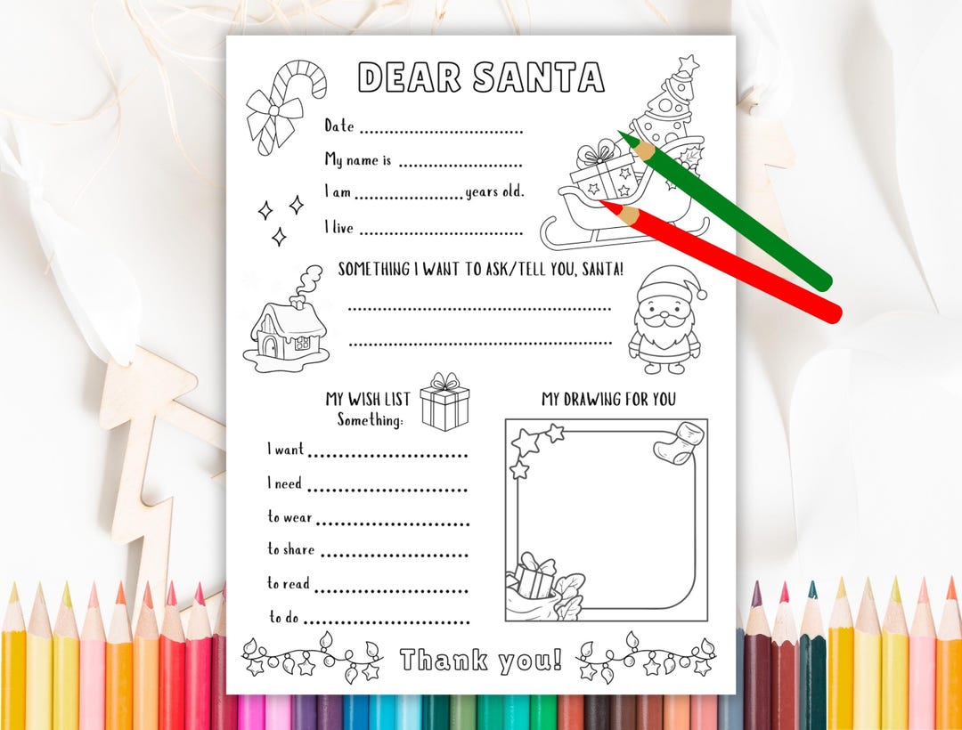 Letter to Santa Christmas Coloring Page, Christmas Wish List, Christmas ...