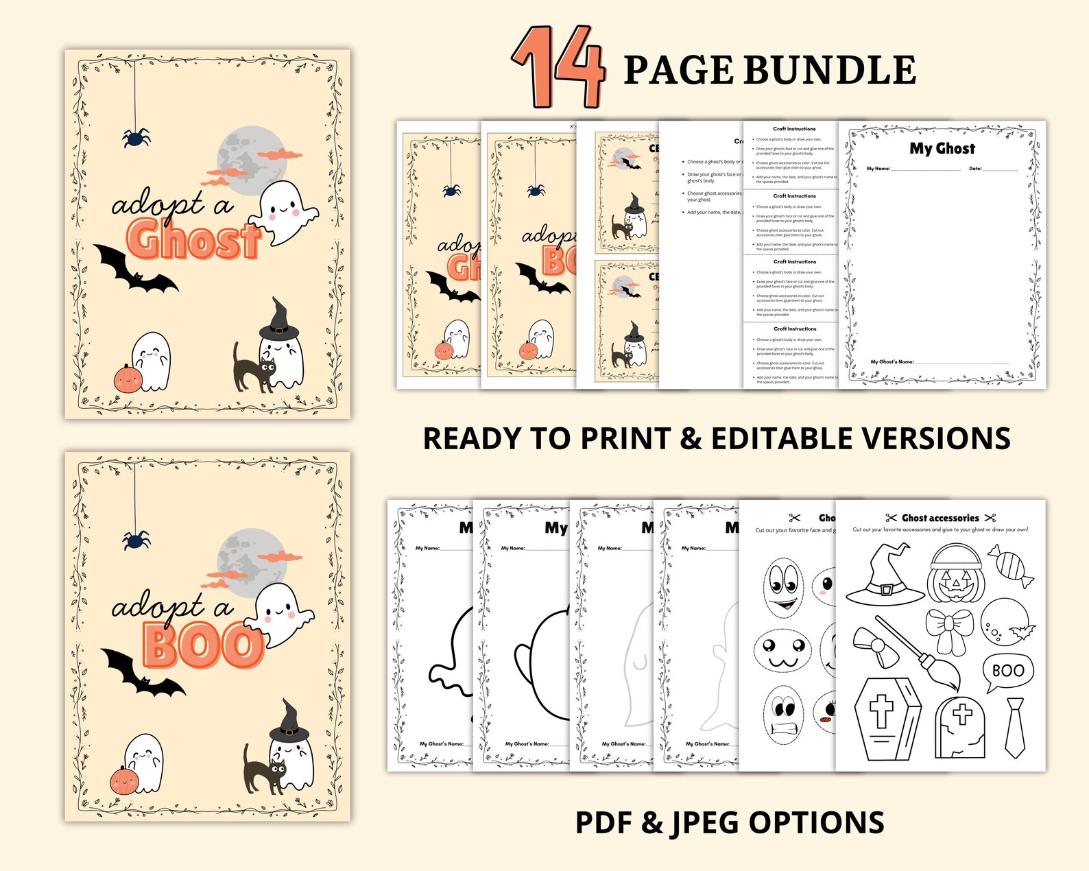 Editable Adopt a Ghost Buddy Template Bundle, Build a Ghost Halloween ...