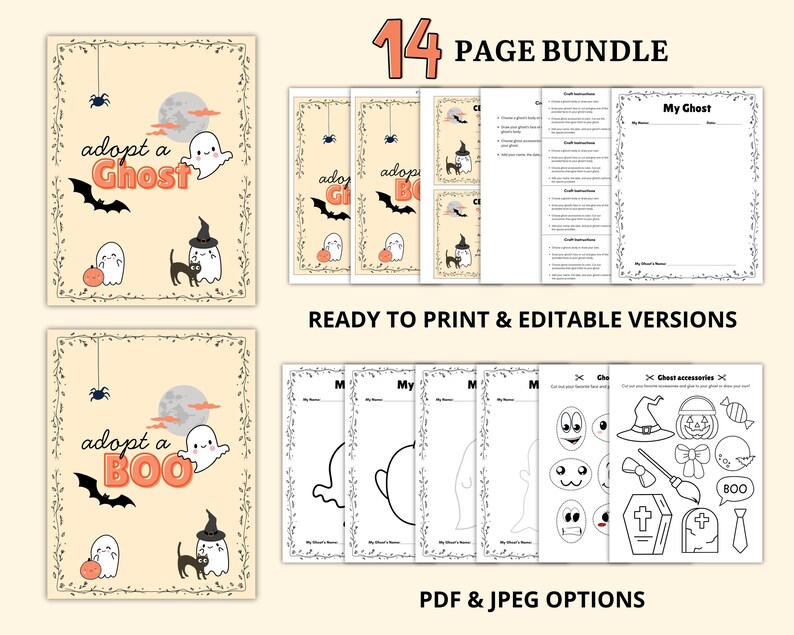 Editable Adopt a Ghost Buddy Template Bundle, Build a Ghost Halloween ...