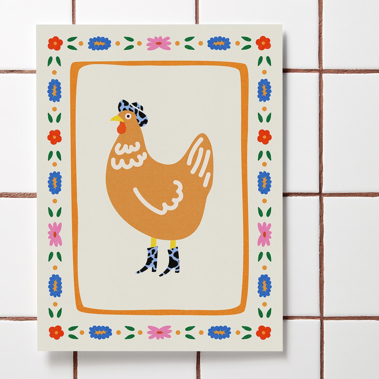 Cowboy Chicken Print, Chicken Wall Art, Cottage Core Wall Art, Funny ...