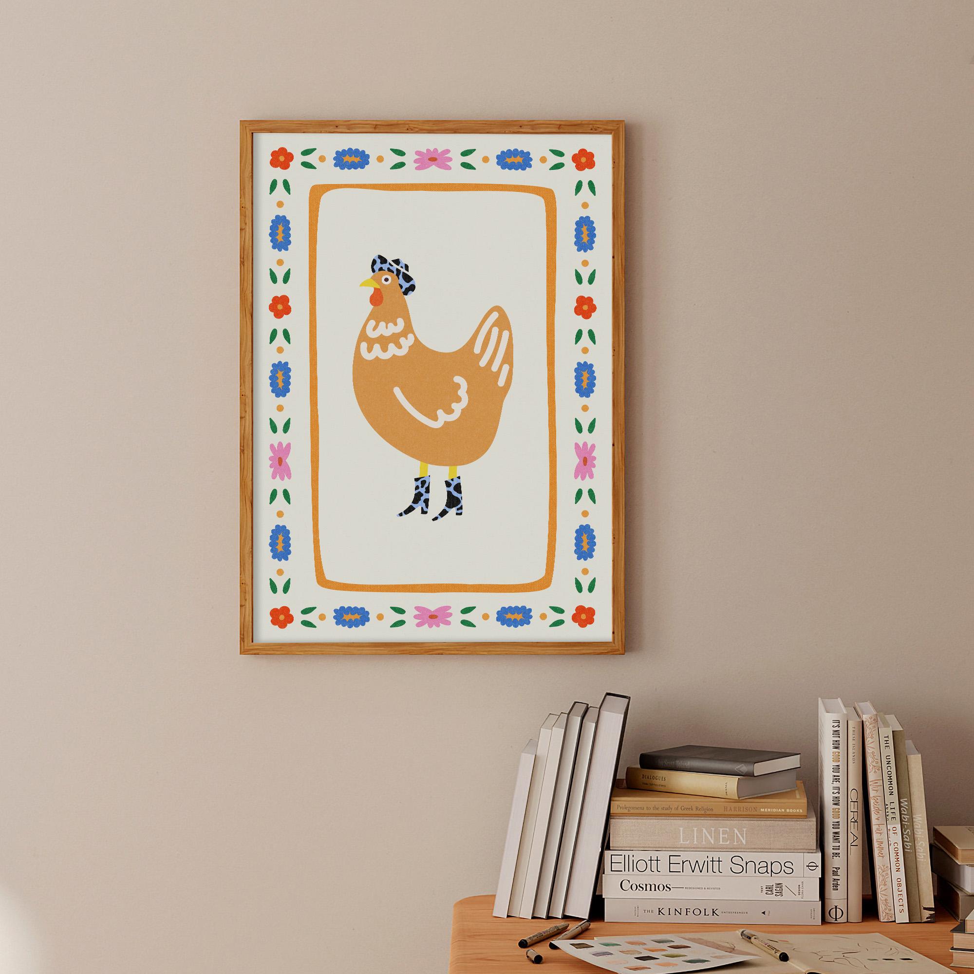 Cowboy Chicken Print, Chicken Wall Art, Cottage Core Wall Art, Funny ...