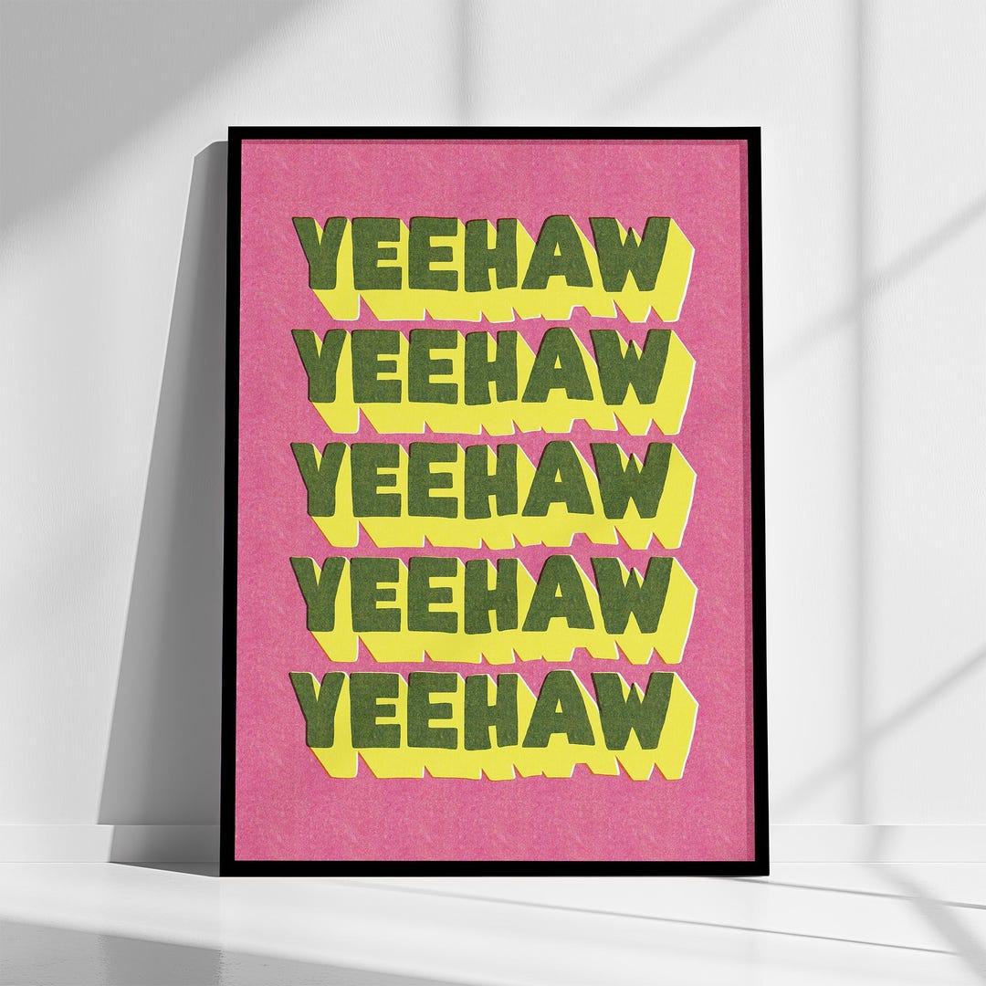 Yeehaw Western Print, Cowgirl Art Print, Cute Cowboy Quote, Pink Decor ...