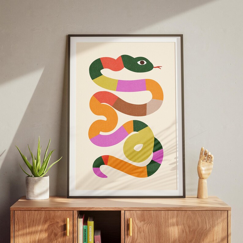 Colorful Snake Art Print, Quirky Wall Art, Poster for Kids, Wall Decor ...