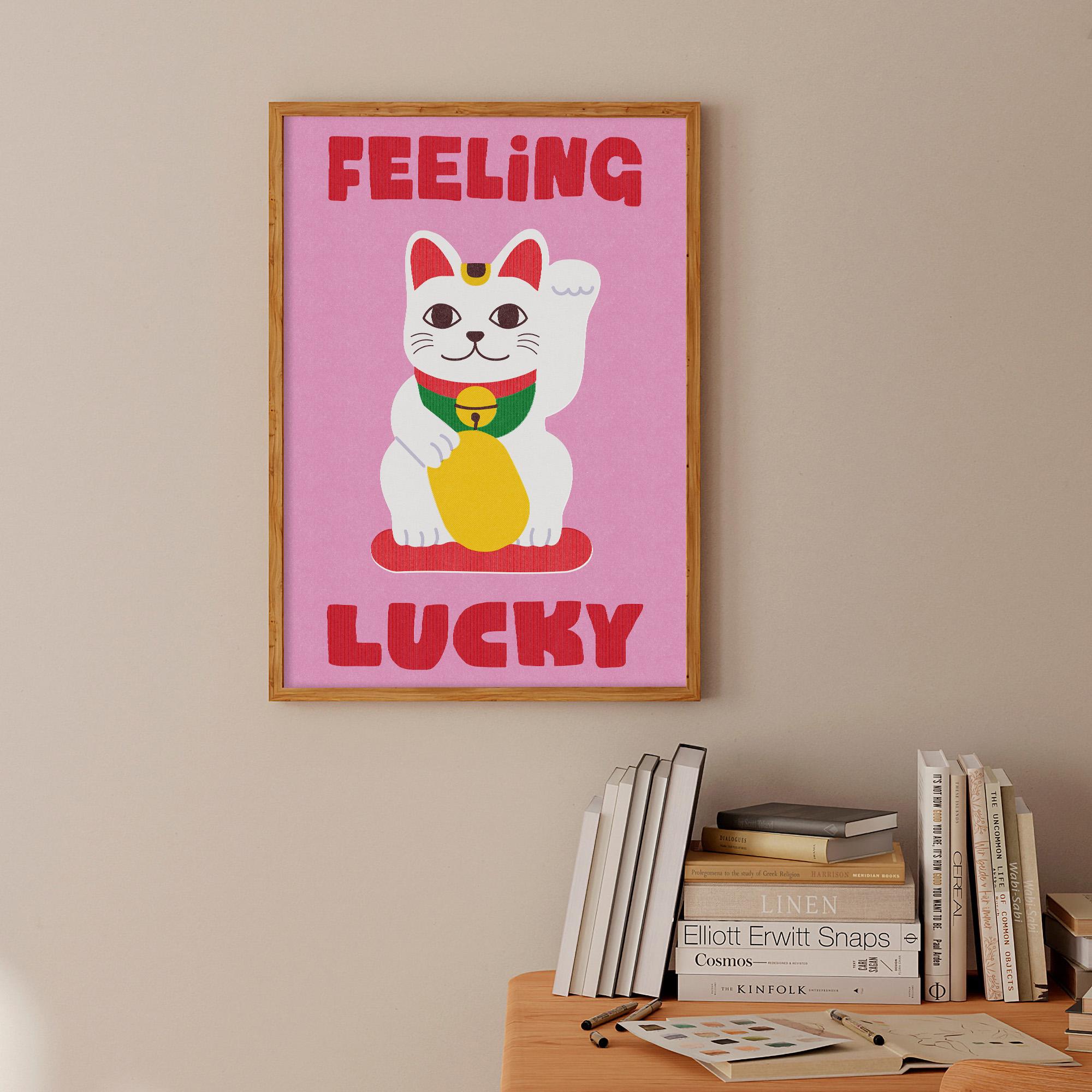 Feeling Lucky Japanese Fortune Cat Wall Art, Lucky Cat Print, Cat Lover ...
