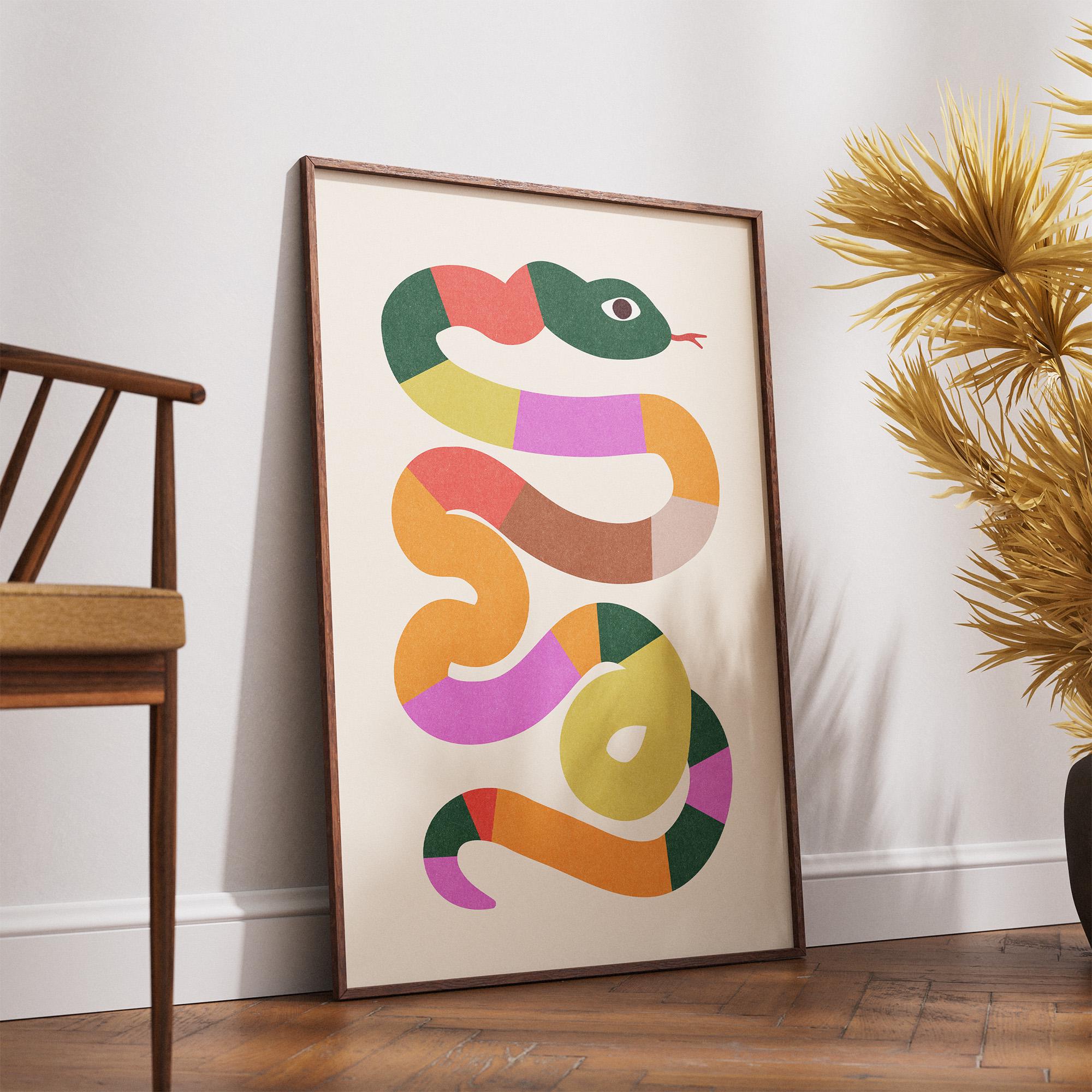Colorful Snake Art Print, Quirky Wall Art, Poster for Kids, Wall Decor ...