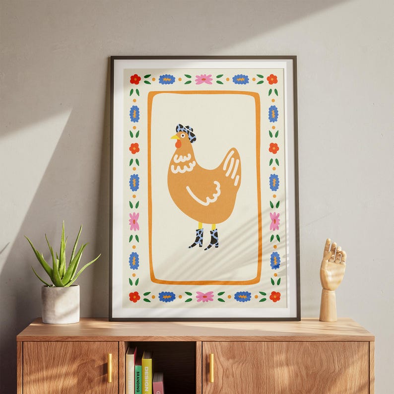 Cowboy Chicken Print, Chicken Wall Art, Cottage Core Wall Art, Funny ...