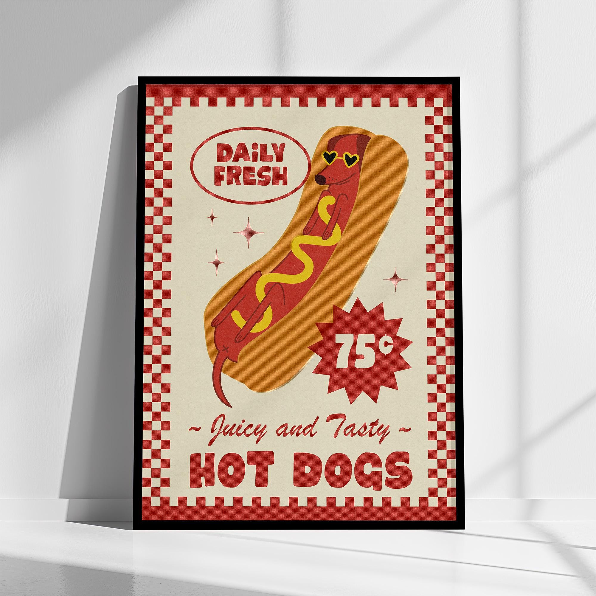 Hot Dog Art Print, Retro Character Art, Dachshund Art, Funny Dog Print ...
