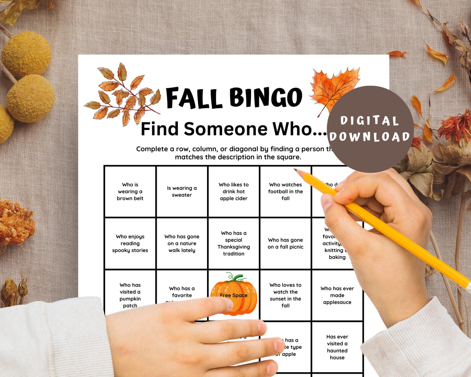 Fall Bingo Printable, Bingo Game for Senior Citizens, Mingle Bingo Game ...