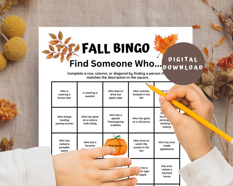 Fall Bingo Printable, Bingo Game for Senior Citizens, Mingle Bingo Game ...