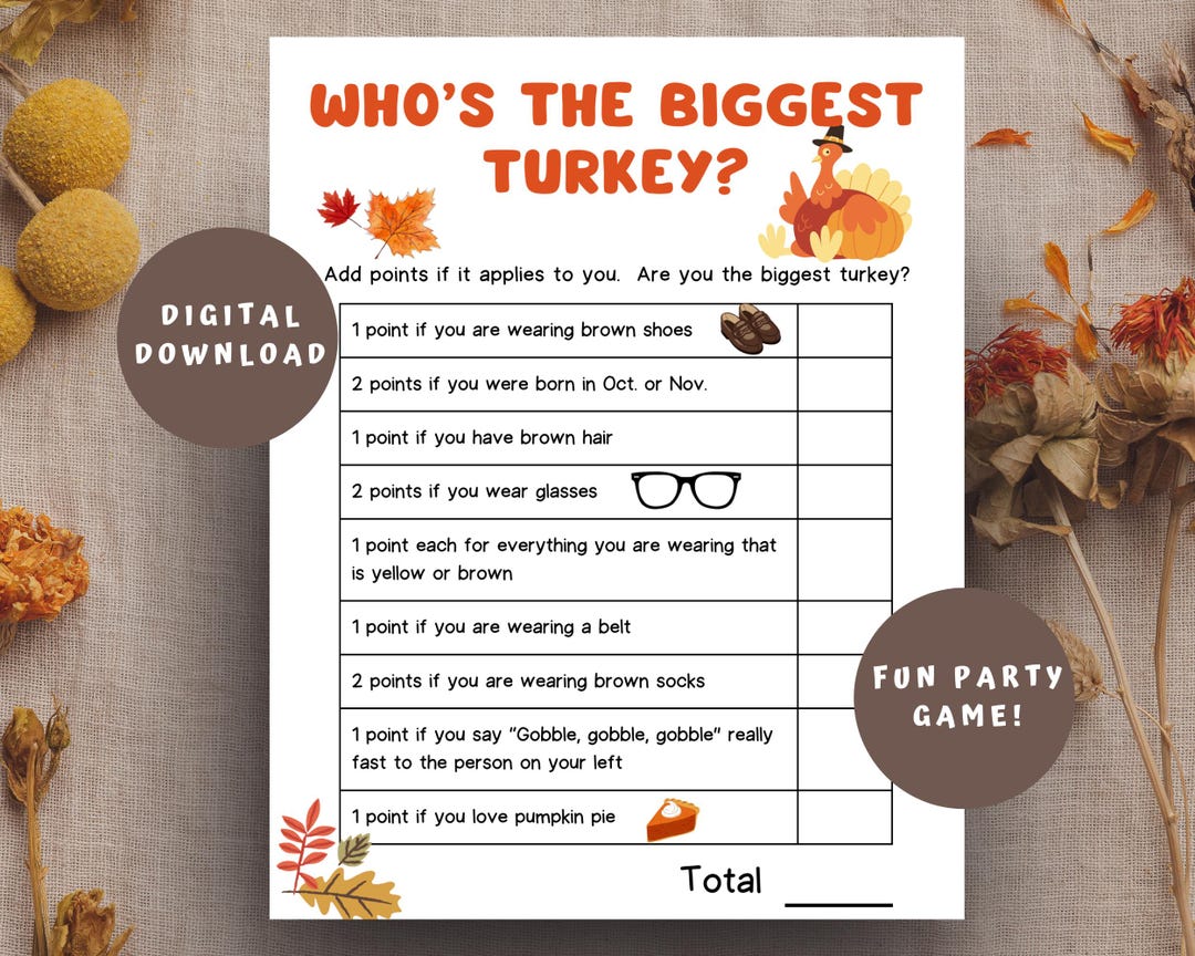 Who's the Biggest Turkey Game, Thanksgiving Game, Senior Citizen ...