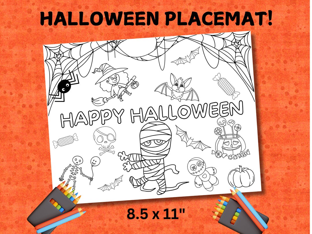 Halloween Coloring Placemat, Halloween Kids Coloring Activity ...