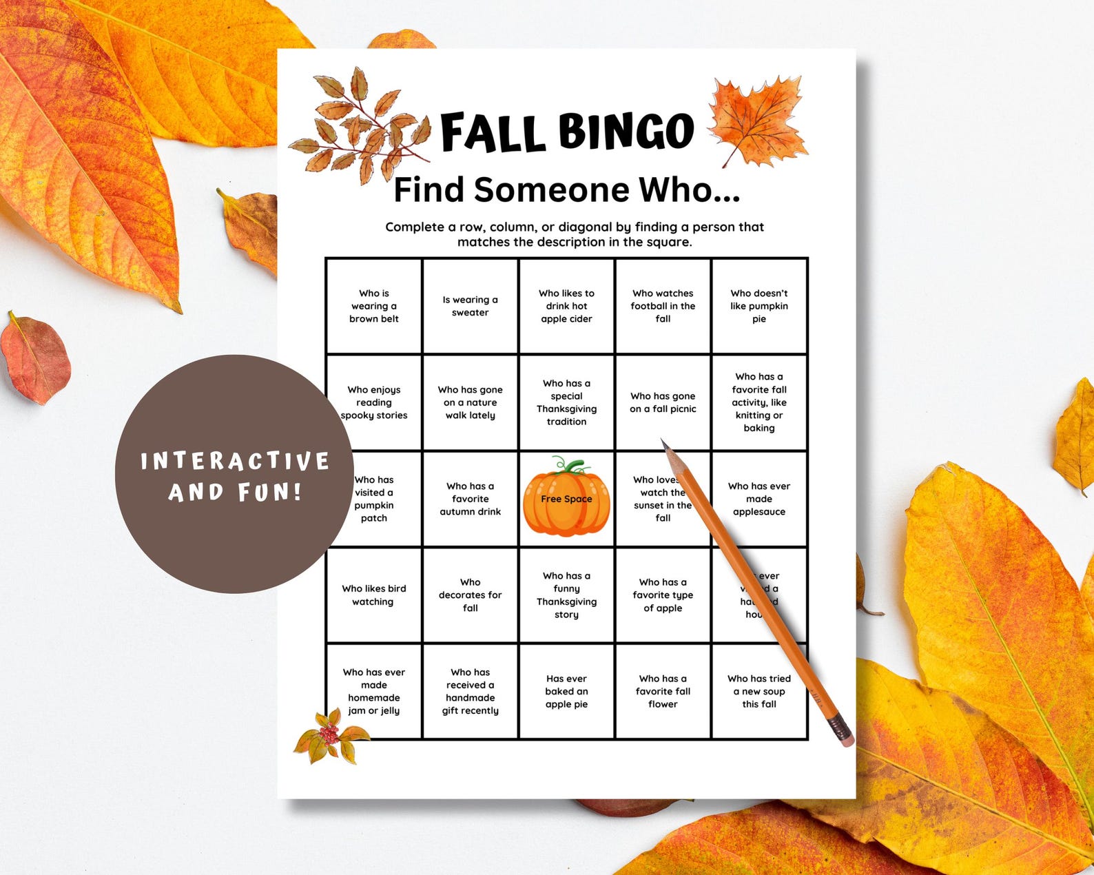 Fall Bingo Printable, Bingo Game for Senior Citizens, Mingle Bingo Game ...