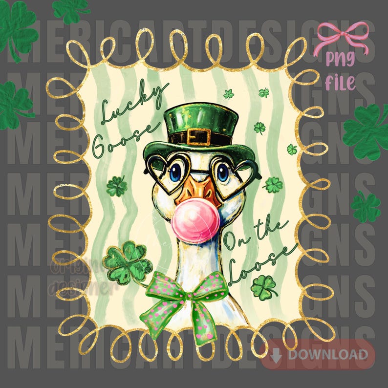 Retro St Patrick's Day PNG, Goose Wearing Glasses Sublimation, Lucky ...