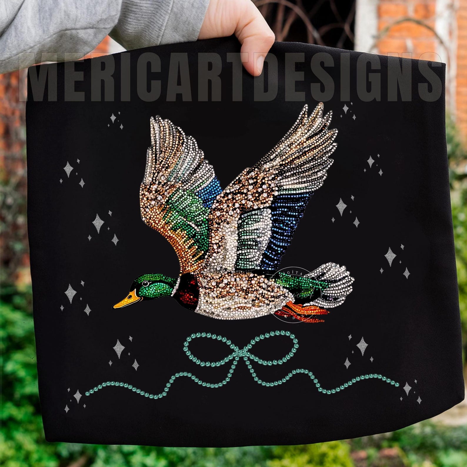 Rhinestone Mallard Duck PNG, Glitter Flying Duck Sublimation Design ...
