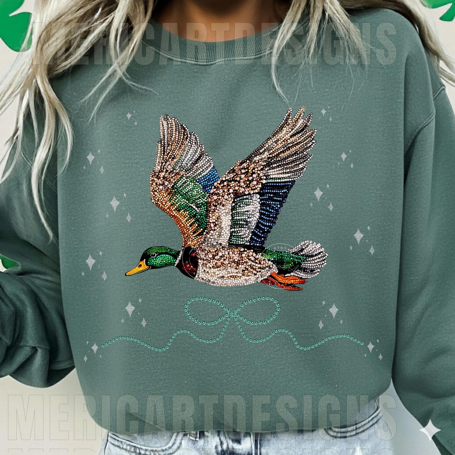 Rhinestone Mallard Duck PNG, Glitter Flying Duck Sublimation Design ...