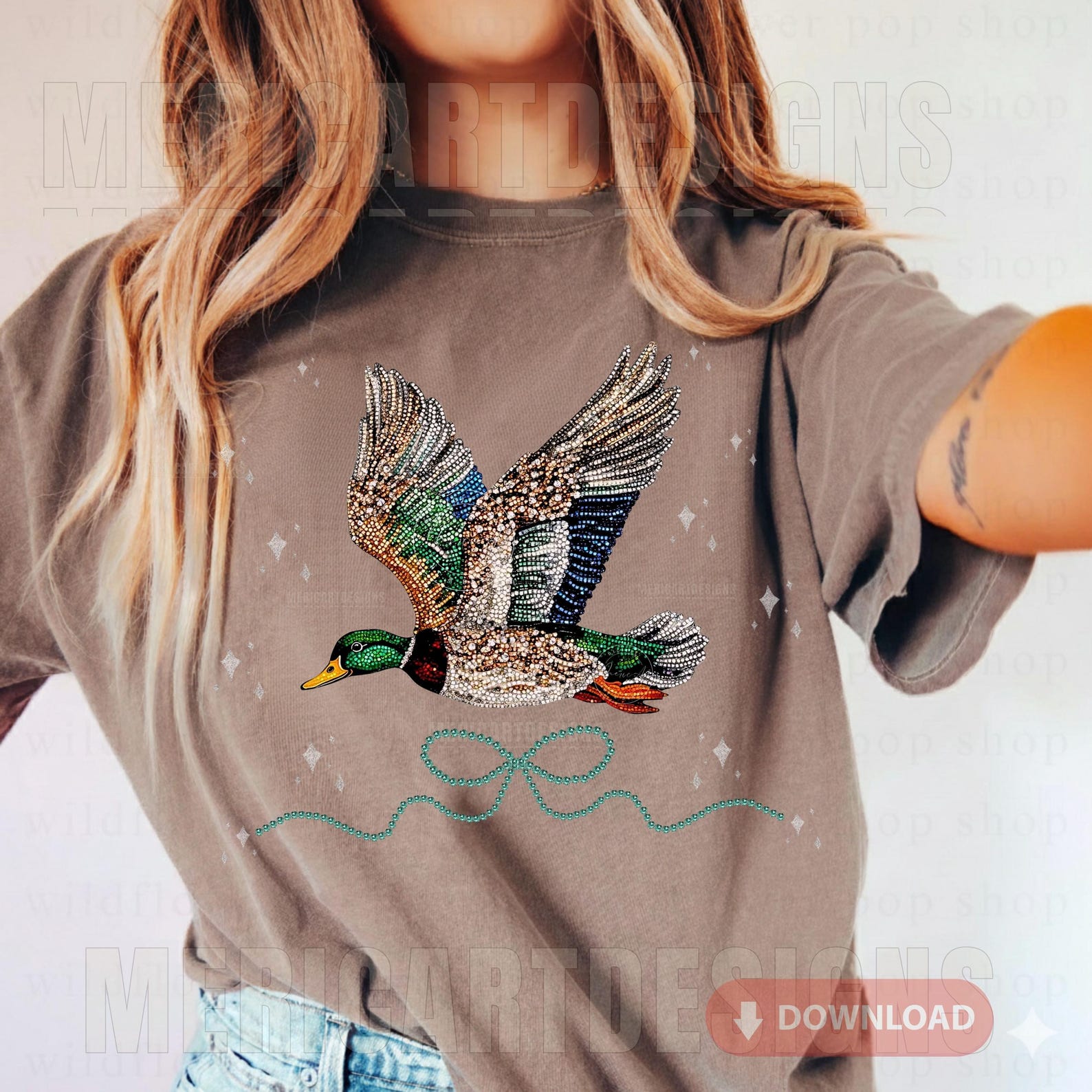 Rhinestone Mallard Duck PNG, Glitter Flying Duck Sublimation Design ...