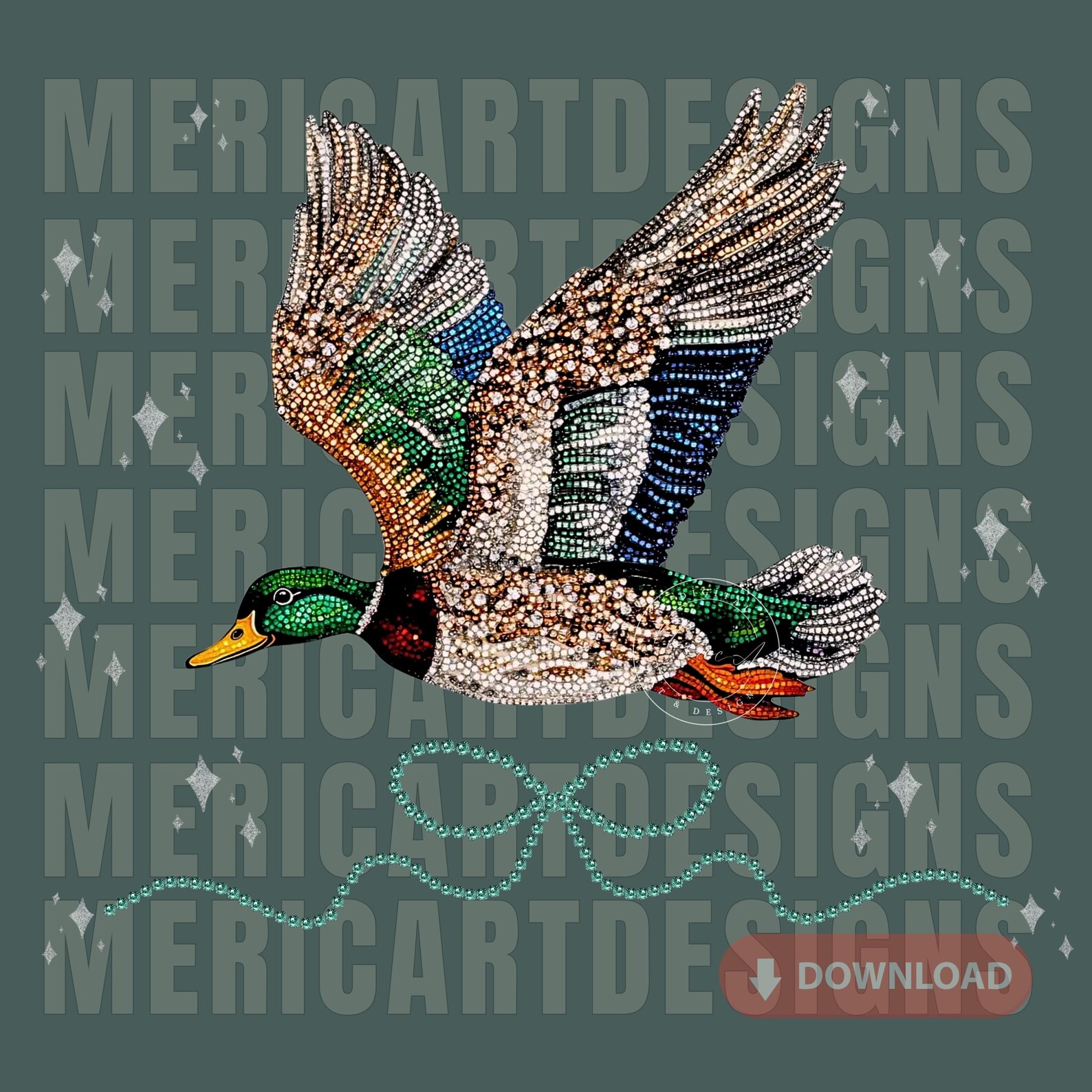 Rhinestone Mallard Duck PNG, Glitter Flying Duck Sublimation Design ...