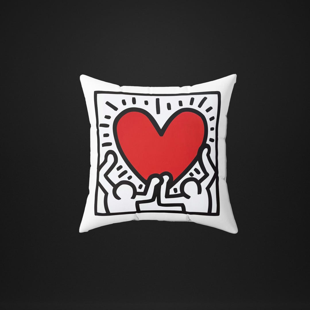 Pillow, Keith Haring Men Holding a Heart Art, Home Decor, Gift for Art ...