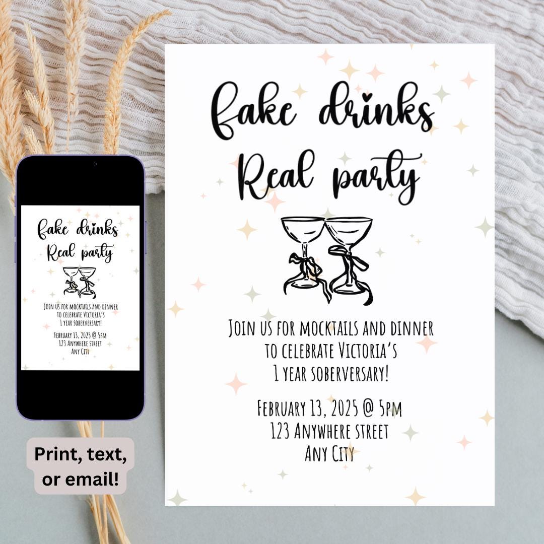 Sober Party Invite, Mocktail Party Invite, Soberversary Invitation ...