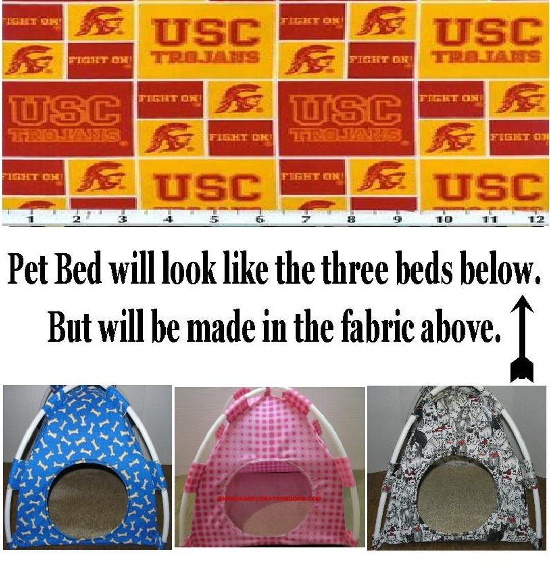 Pup Tent Style Pet Bed for Small Animals USC Trojans Cotton Fabric ...