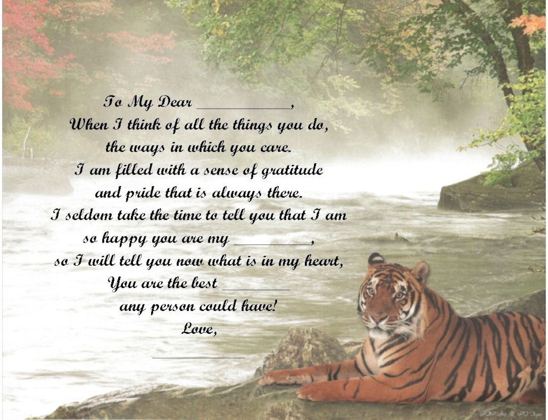 Tiger Print Personalized Poem Print Over 50 Relative Options Available ...