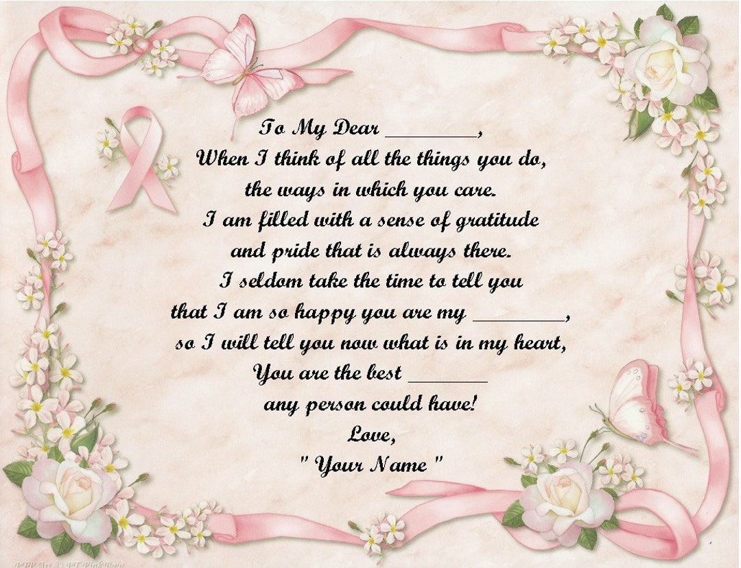 Pink Ribbon Breast Cancer Personalized Poem Print Over 30 Relative ...