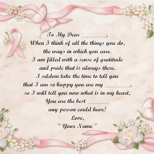 Pink Ribbon Breast Cancer Personalized Poem Print Over 30 Relative ...