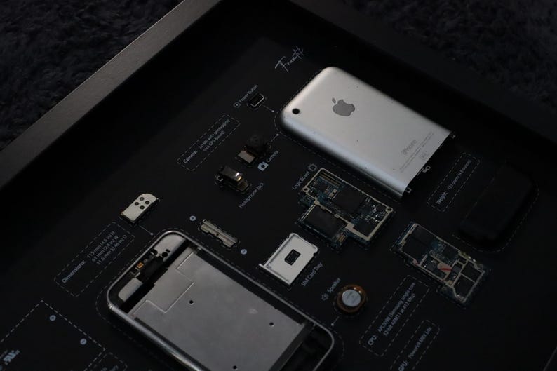 Framed iPhone 1st Gen (2G): Disassembled Tech Wall Art - Matte Black ...