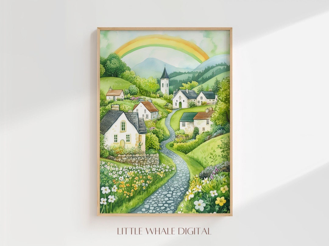Cute St. Patricks Village Wall Art, St. Patricks Day Rainbow Print ...