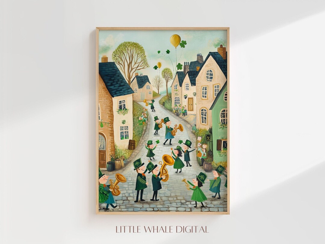 Cute St. Patricks Parade Celebration Print, St. Patricks Day Town Wall ...