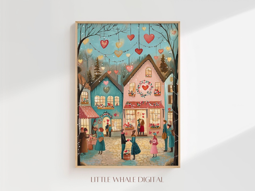 Valentines Day Couple Print, Printable Valentines Town Wall Art ...