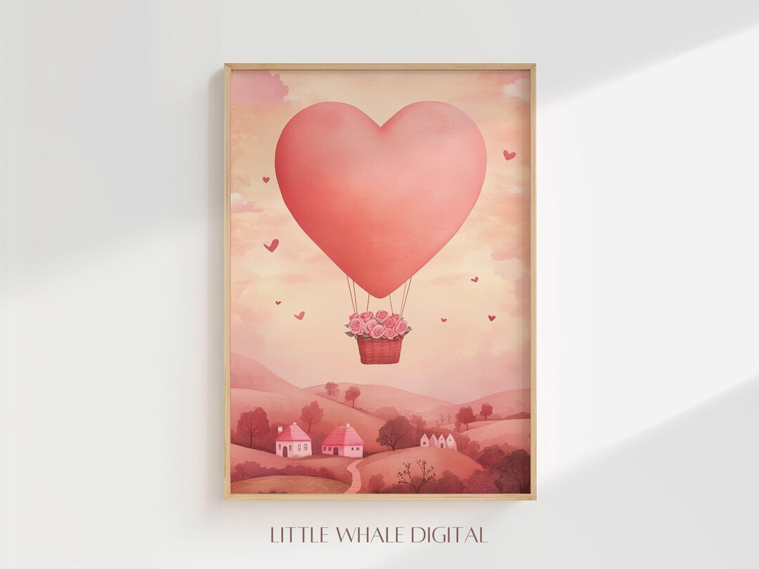 Hot Air Balloon Valentines Day Print, Printable Valentine Wall Art ...
