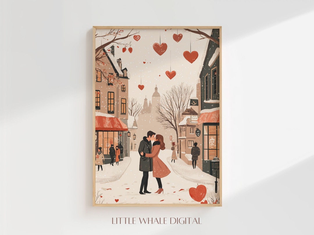 Valentines Day Couple Print, Printable Valentines Town Wall Art ...