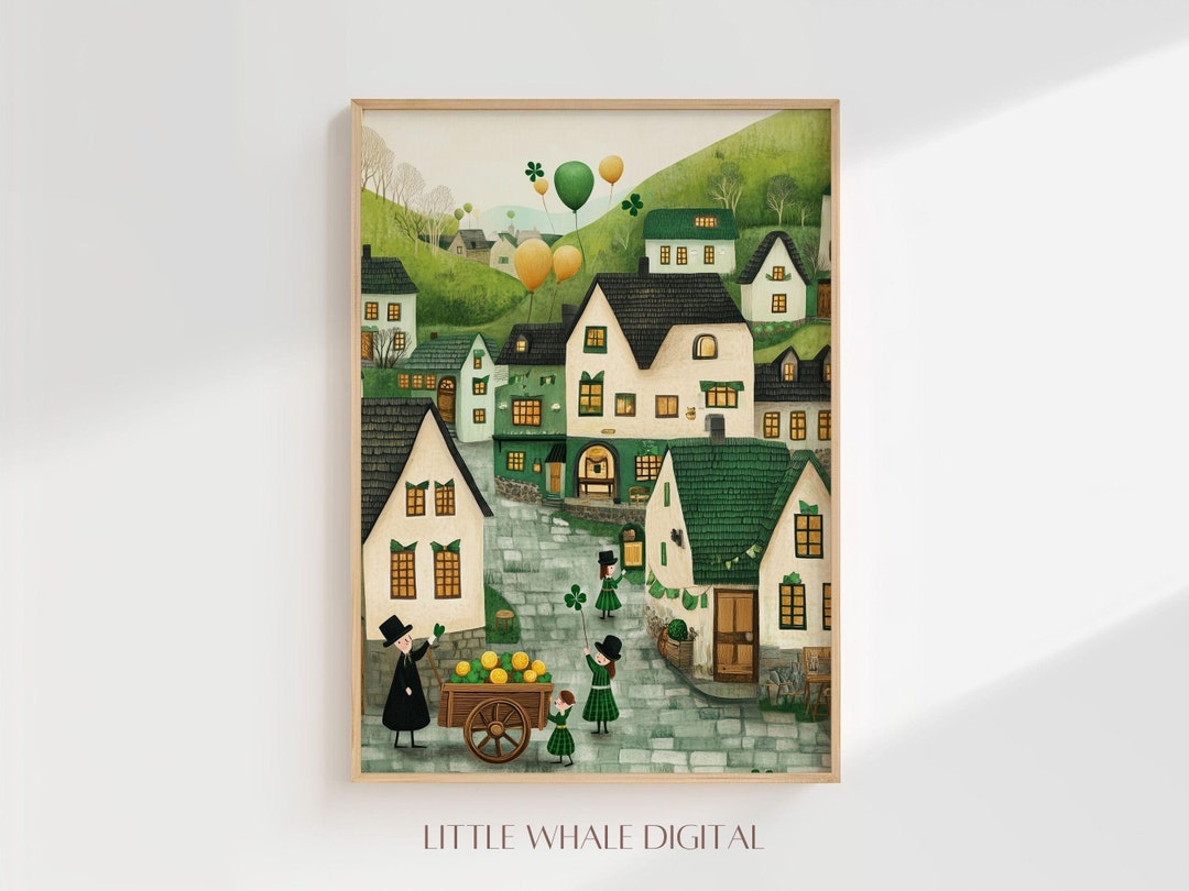 Festive St. Patricks Town Wall Art, St. Patricks Day Green Print ...