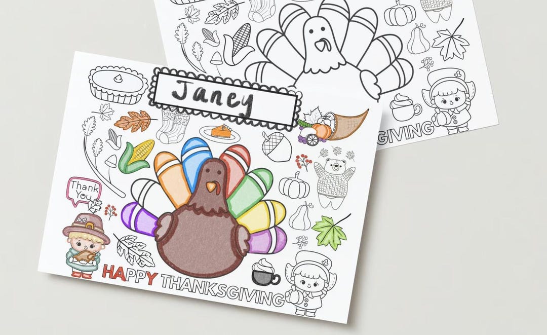 Thanksgiving Kids Placemat Coloring Page - Etsy