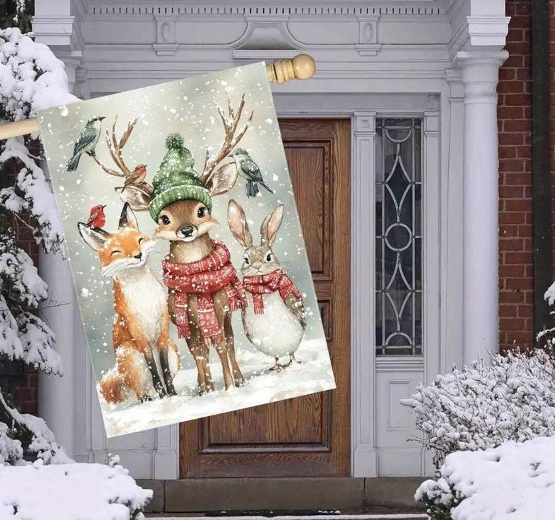 Winter Christmas Woodland Animal Thick Waterproof Canvas Garden Flag - Etsy