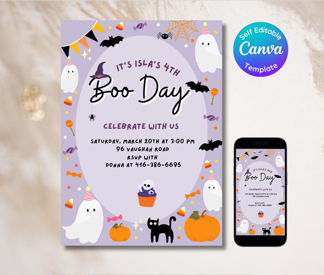 EDITABLE Boo Day Birthday Invitation | Spooky Birthday Party Invite ...