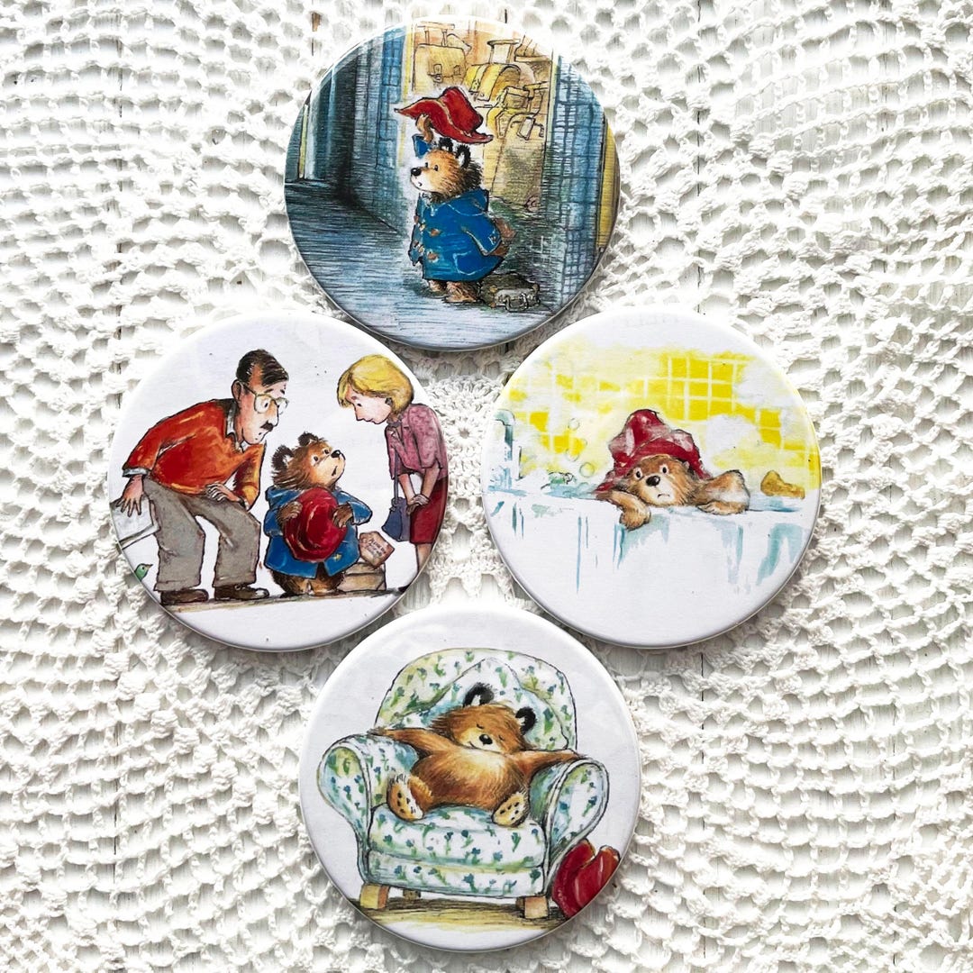 PADDINGTON BEAR COASTERS Set of 4 Round Coasters Created From Recycled ...