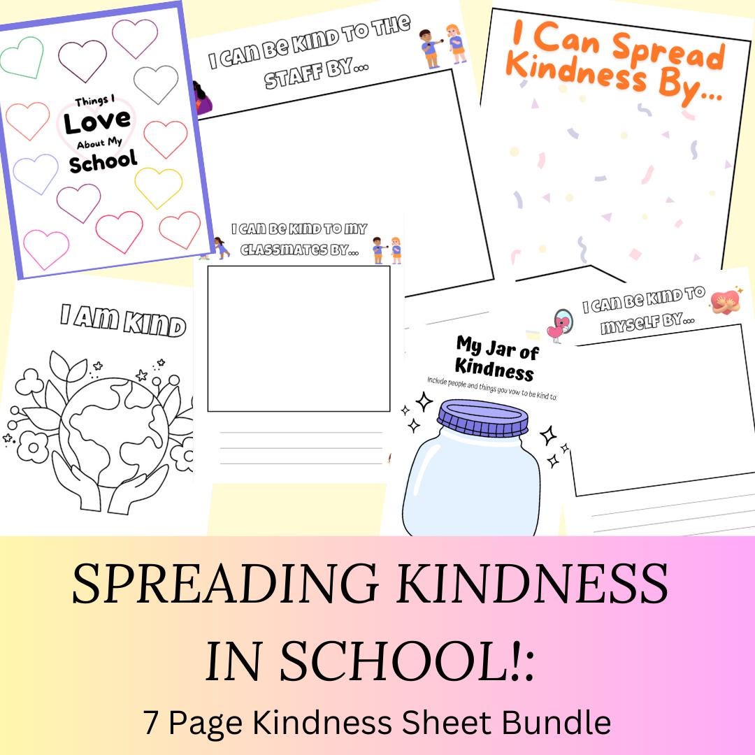 Spreading Kindness Sheets and Banner for School Aged Children Printable ...