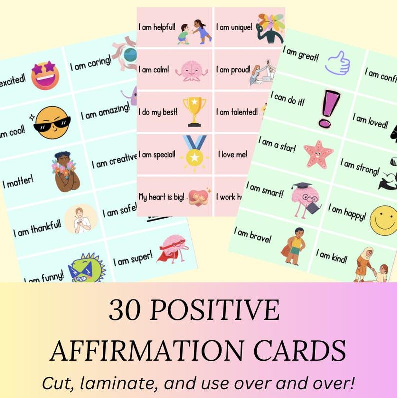 30 Positive Affirmation Cards- Perfect for Elementary Aged Students ...