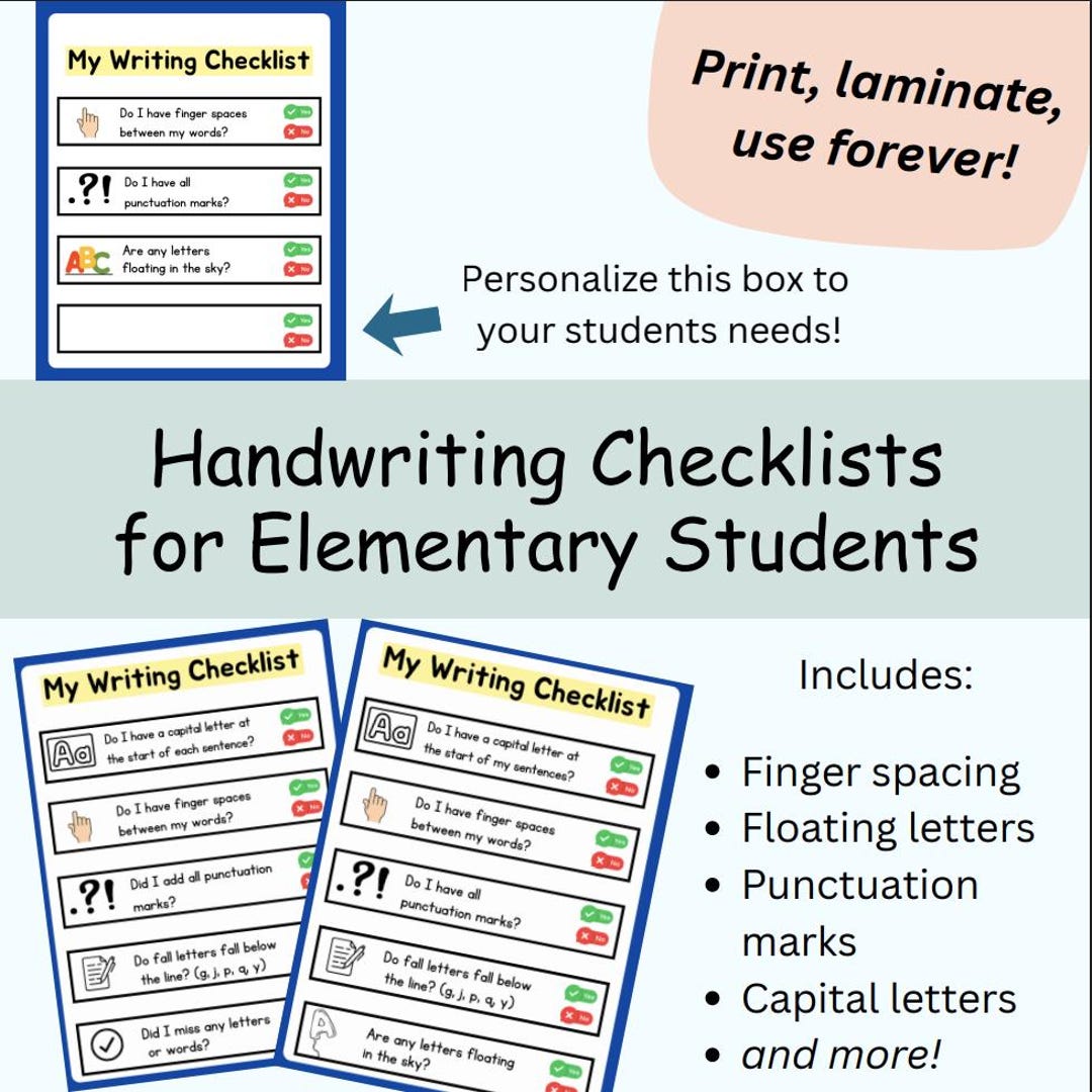 Handwriting Checklists for Elementary School Students- 3 Versions - Etsy