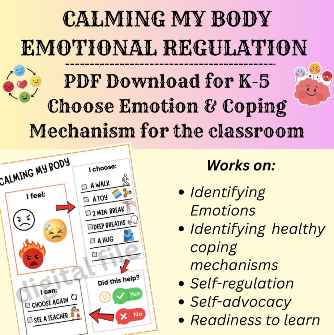Emotional Regulation Worksheet – Calming Strategies for K-5 (printable ...