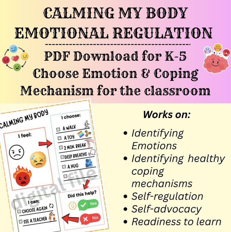 Classroom/ Student Emotional Regulation- Calming My Body Printable PDF ...
