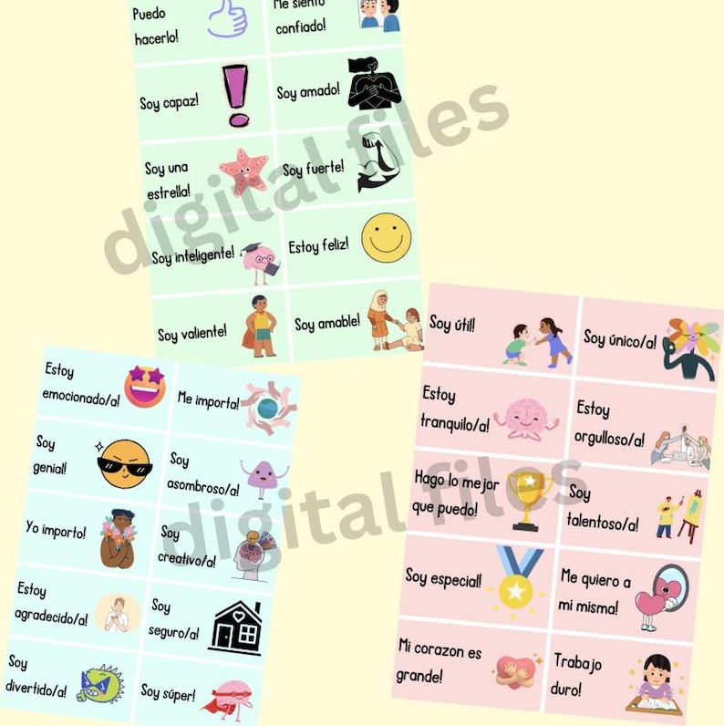 30 Spanish Positive Affirmation Cards and 14 Spanish Emotion Cards ...