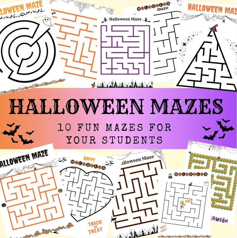 Halloween Mazes- 10 Digital Printable Mazes for Your Students - Etsy