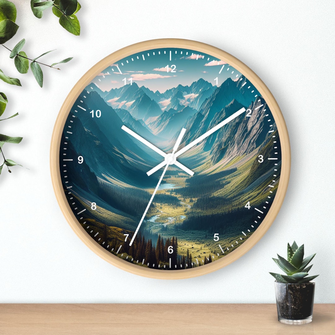 Mountain Wood Wall Clock Boho Wall Art Clock for Home Decor, Unique ...