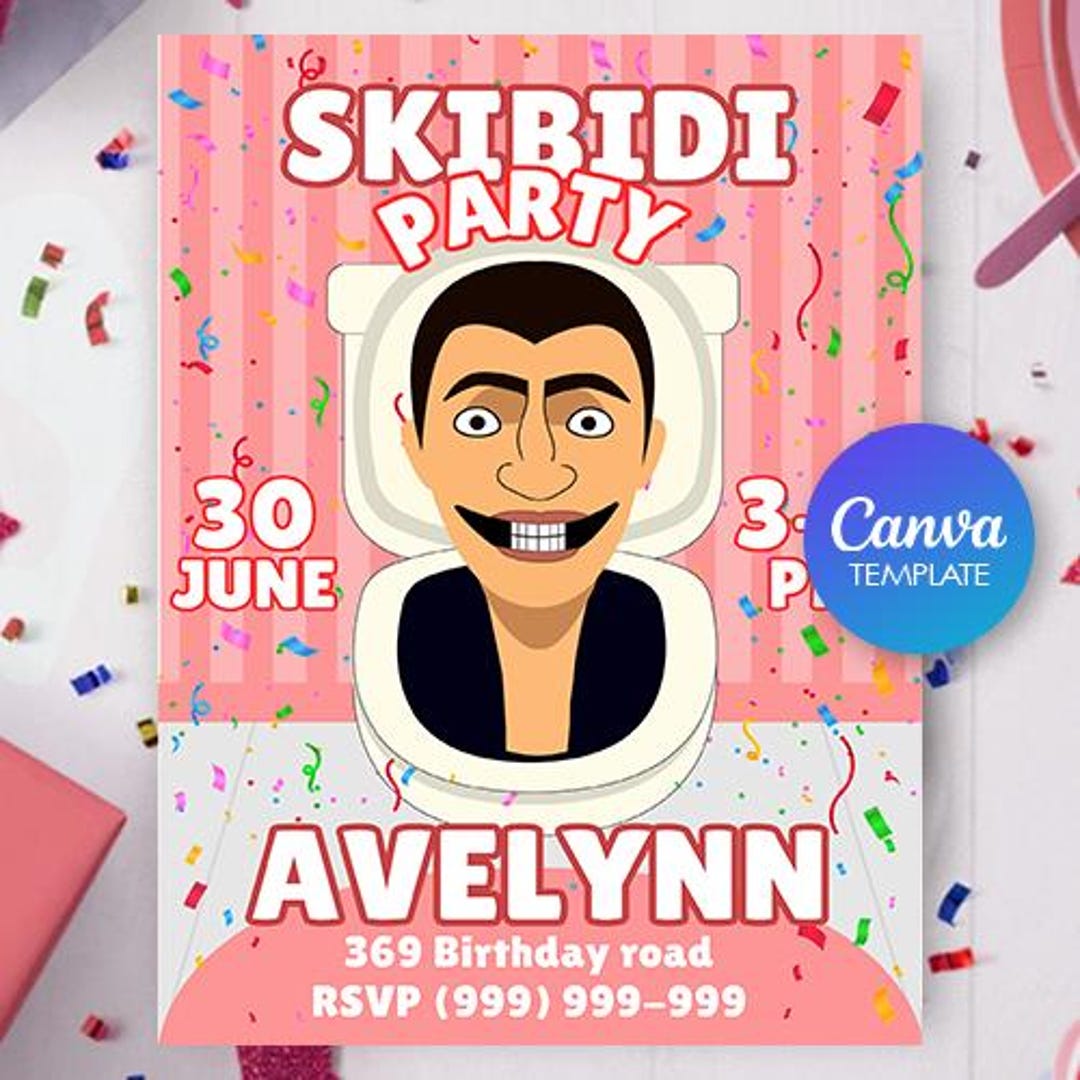 Skibidi Toilet Girl Party Invitation - Canva Editable Template, Digital ...