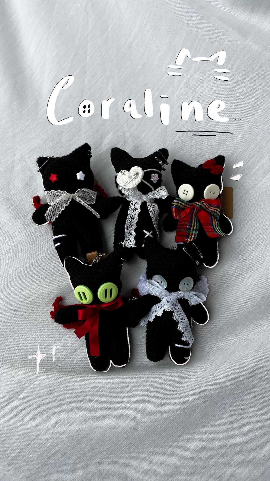 Coraline Inspired Crochet Keychain/ Handmade Cat Keychain/ Devil Angel ...