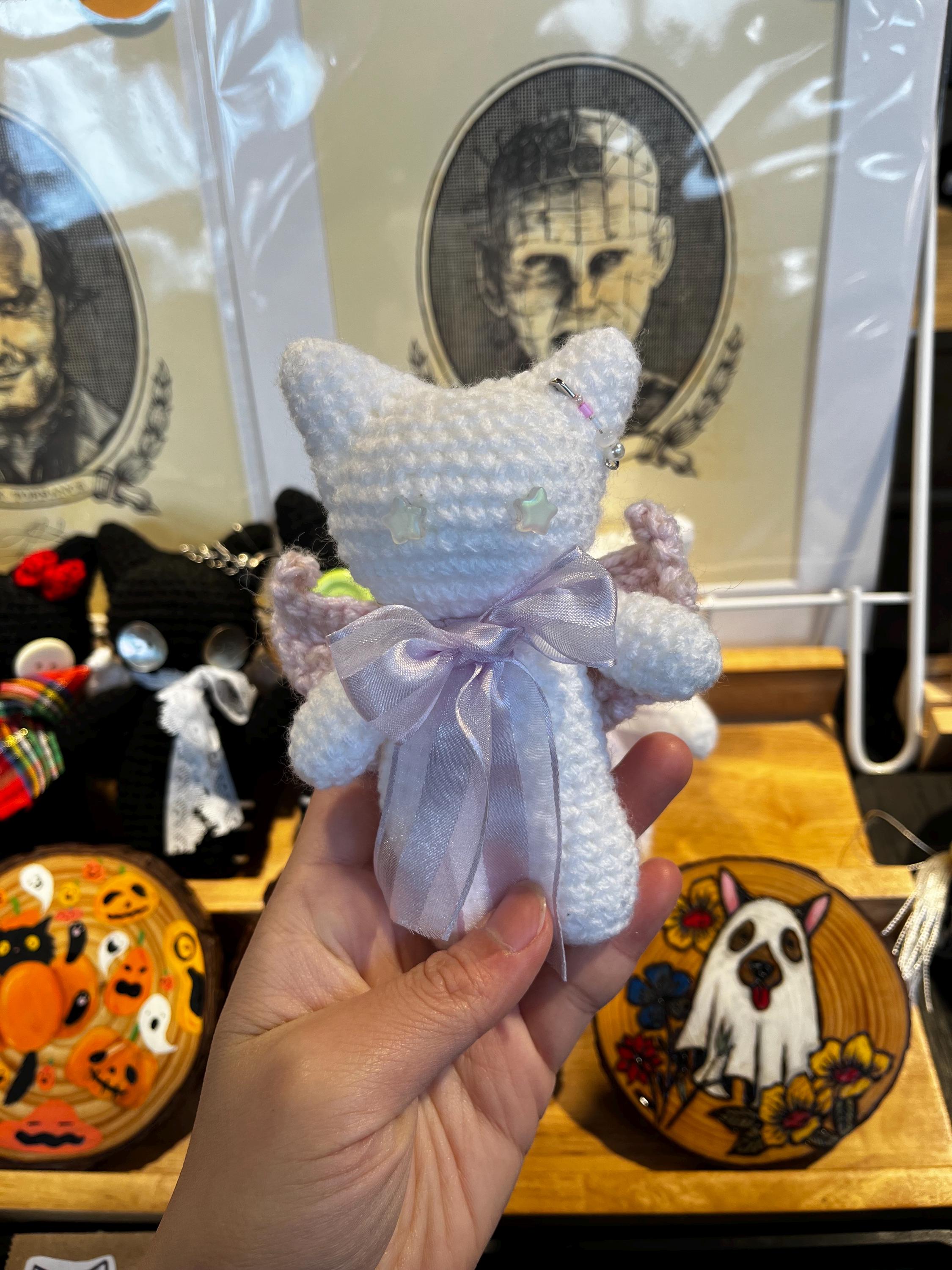 Coraline Inspired Crochet Keychain/ Handmade Cat Keychain/ Devil Angel ...